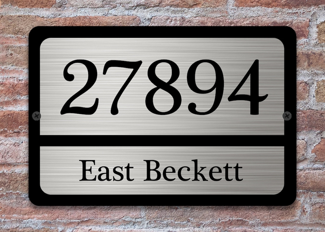 Customized Home Address Sign Aluminum Metal 12" X 8" Brushed Silver ...