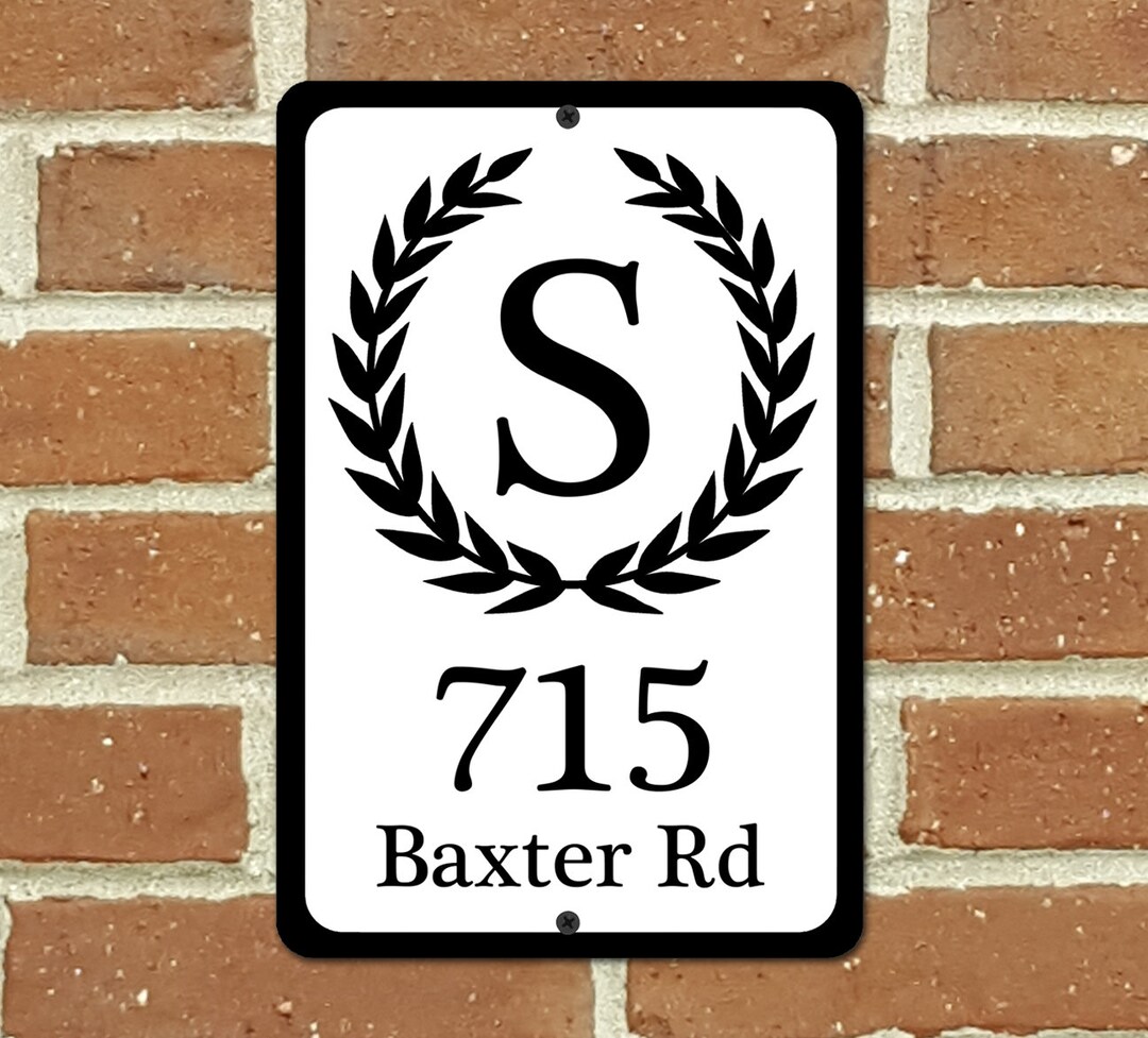Personalized Home Address Sign With Last Name Initial and Laurel Wreath ...