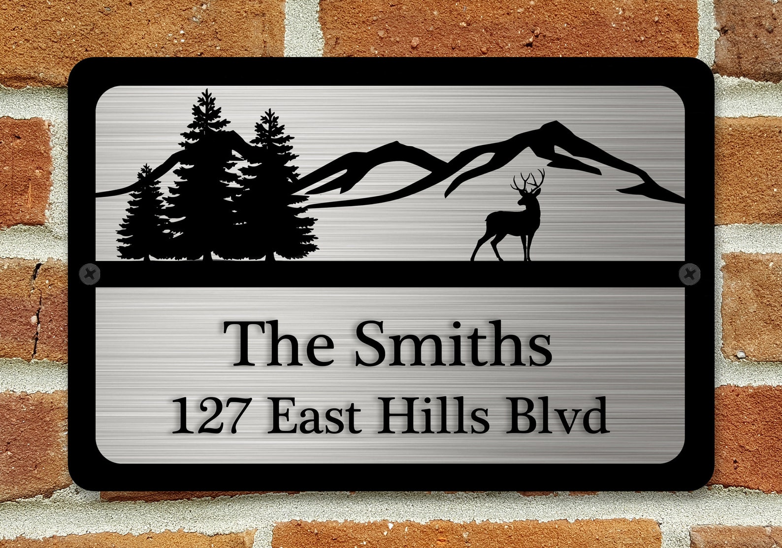 Customized Home Address Sign Aluminum Metal 12" X 8" Deer and Mountains ...