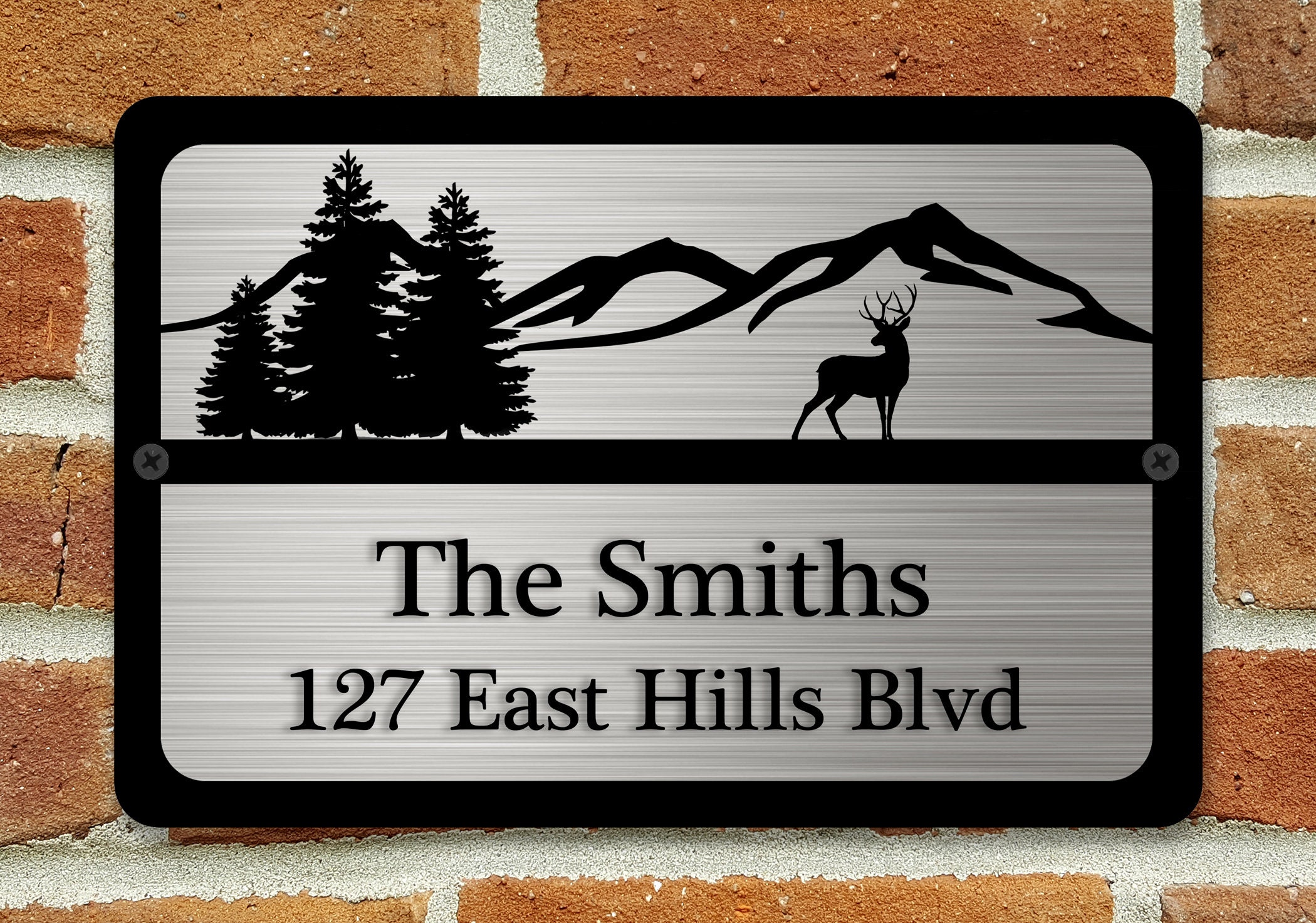 Customized Home Address Sign Aluminum Metal 12" X 8" Deer and Mountains ...