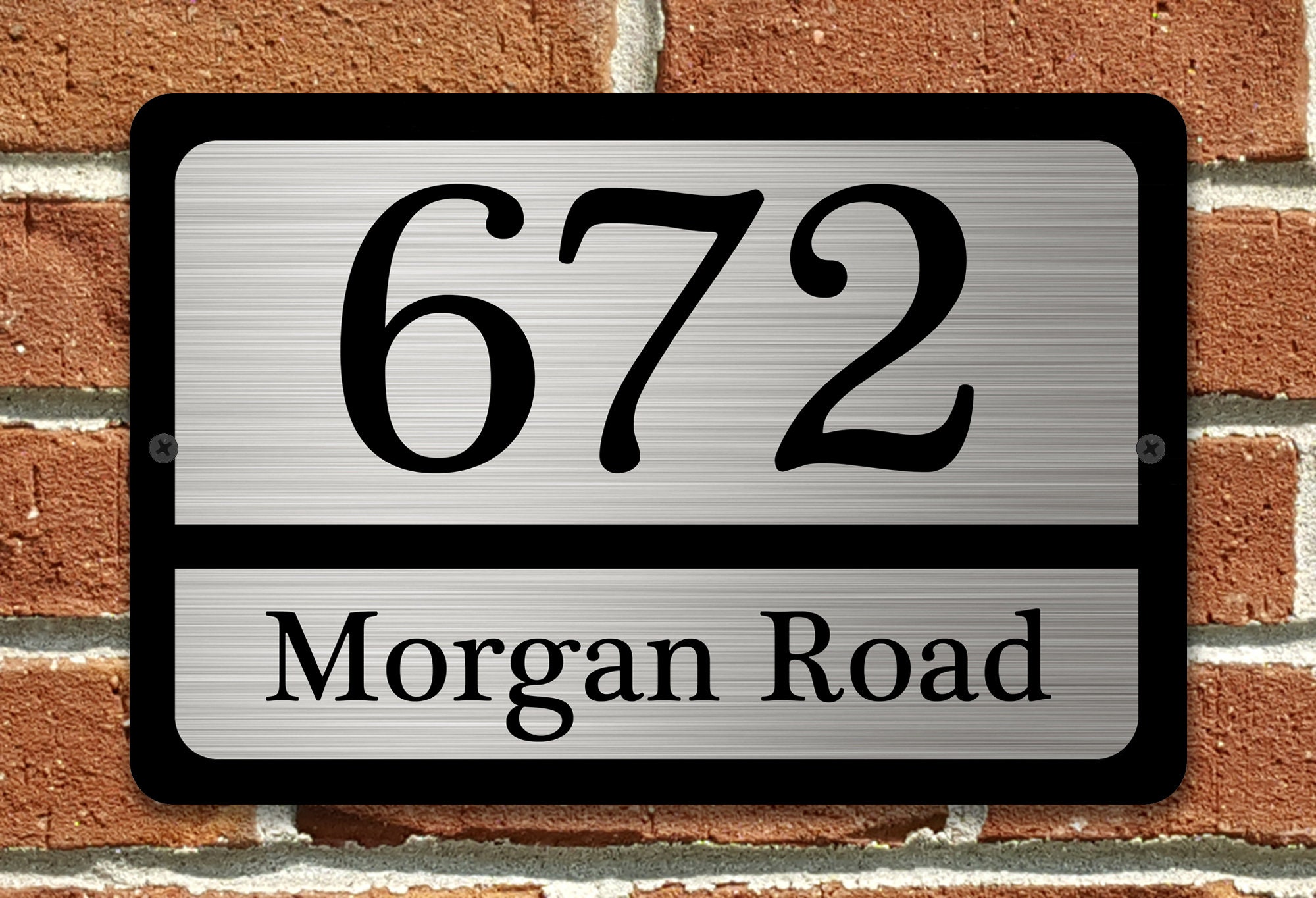 Customized Home Address Sign Aluminum Metal 12" X 8" Brushed Silver ...