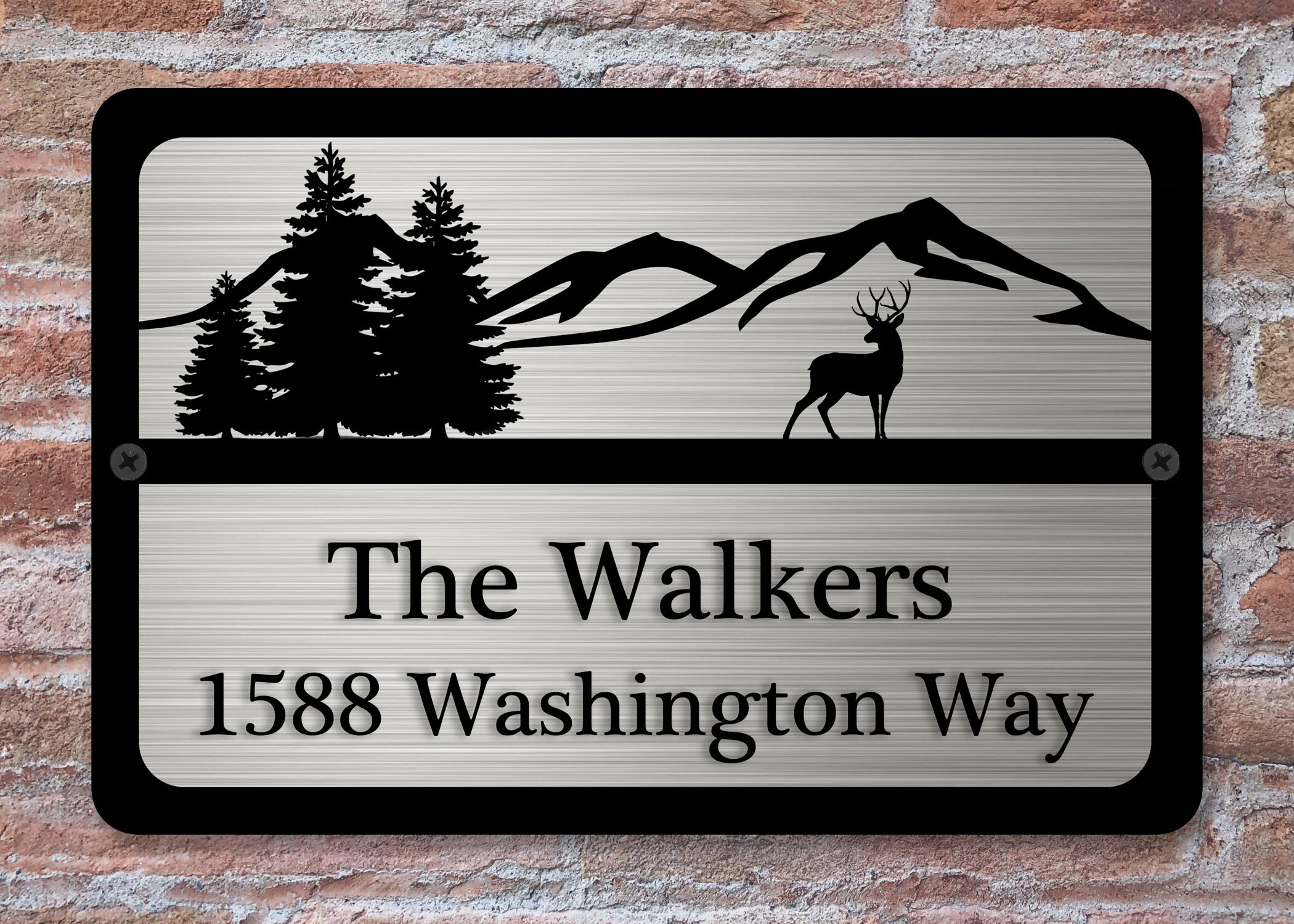 Customized Home Address Sign Aluminum Metal 12" X 8" Deer and Mountains ...