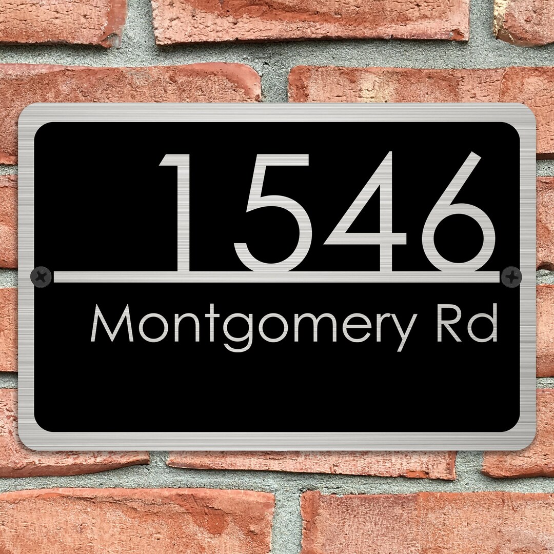 Home Address Plaque With Brushed Silver Text Design - Aluminum Metal 12 ...