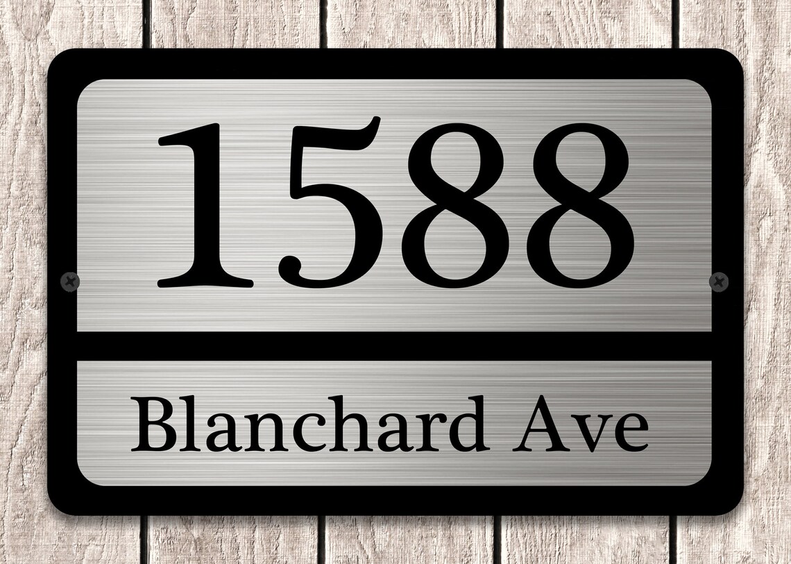 Customized Home Address Sign Aluminum Metal 12" X 8" Brushed Silver ...