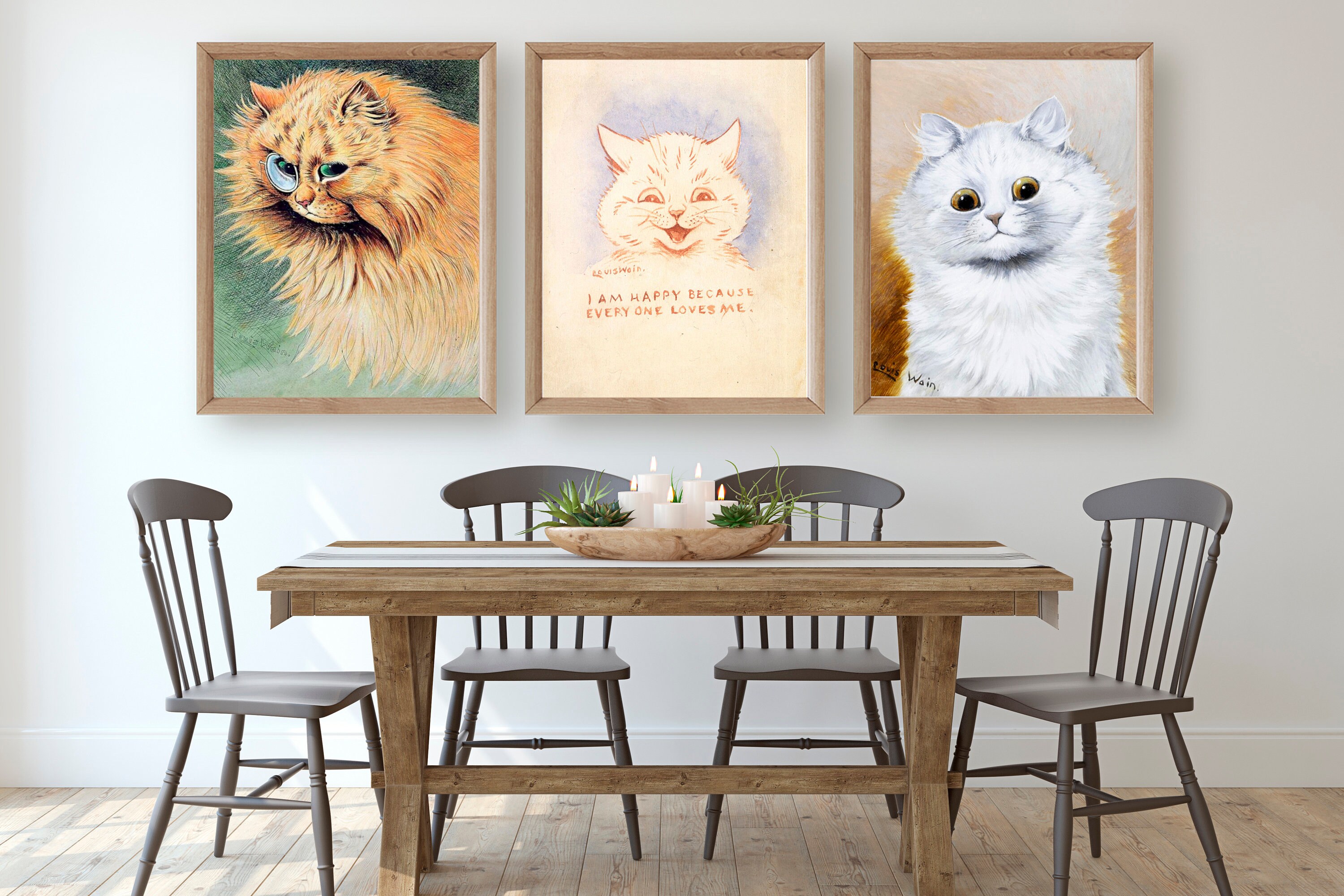 Louis Wain Prints Set of 3 White Cat Happy Cat the - Etsy