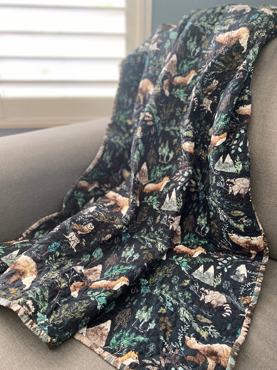 Forest Animals Whole Cloth Quilt - Etsy