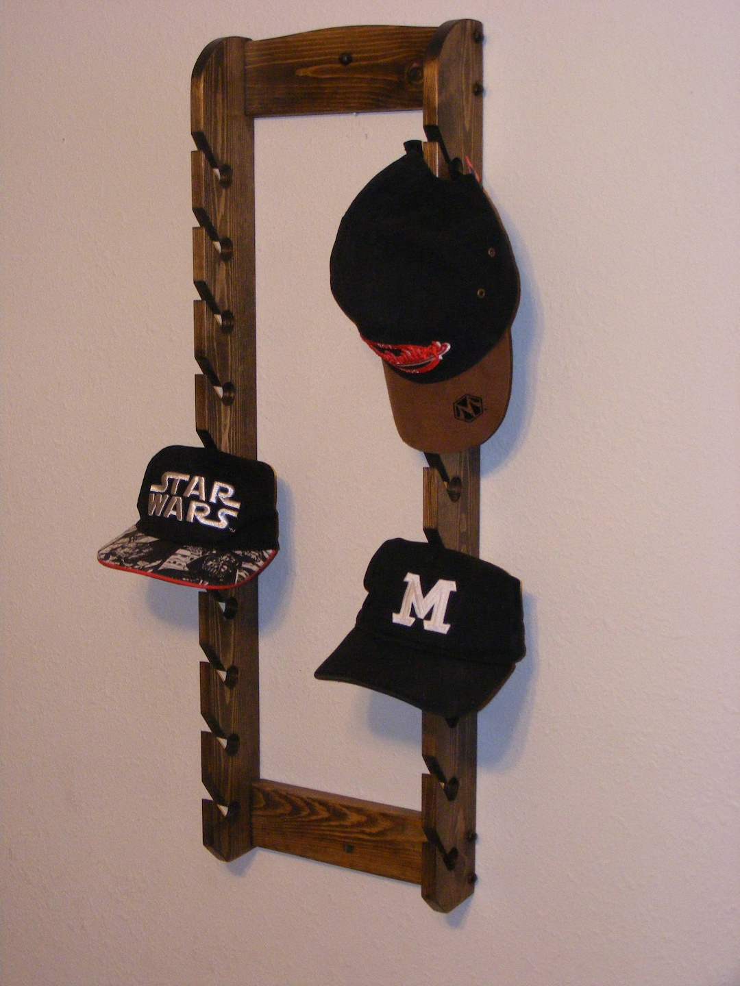 Solid Pine Double Hat Rack: Wall Mounted Cap Organizer - Etsy