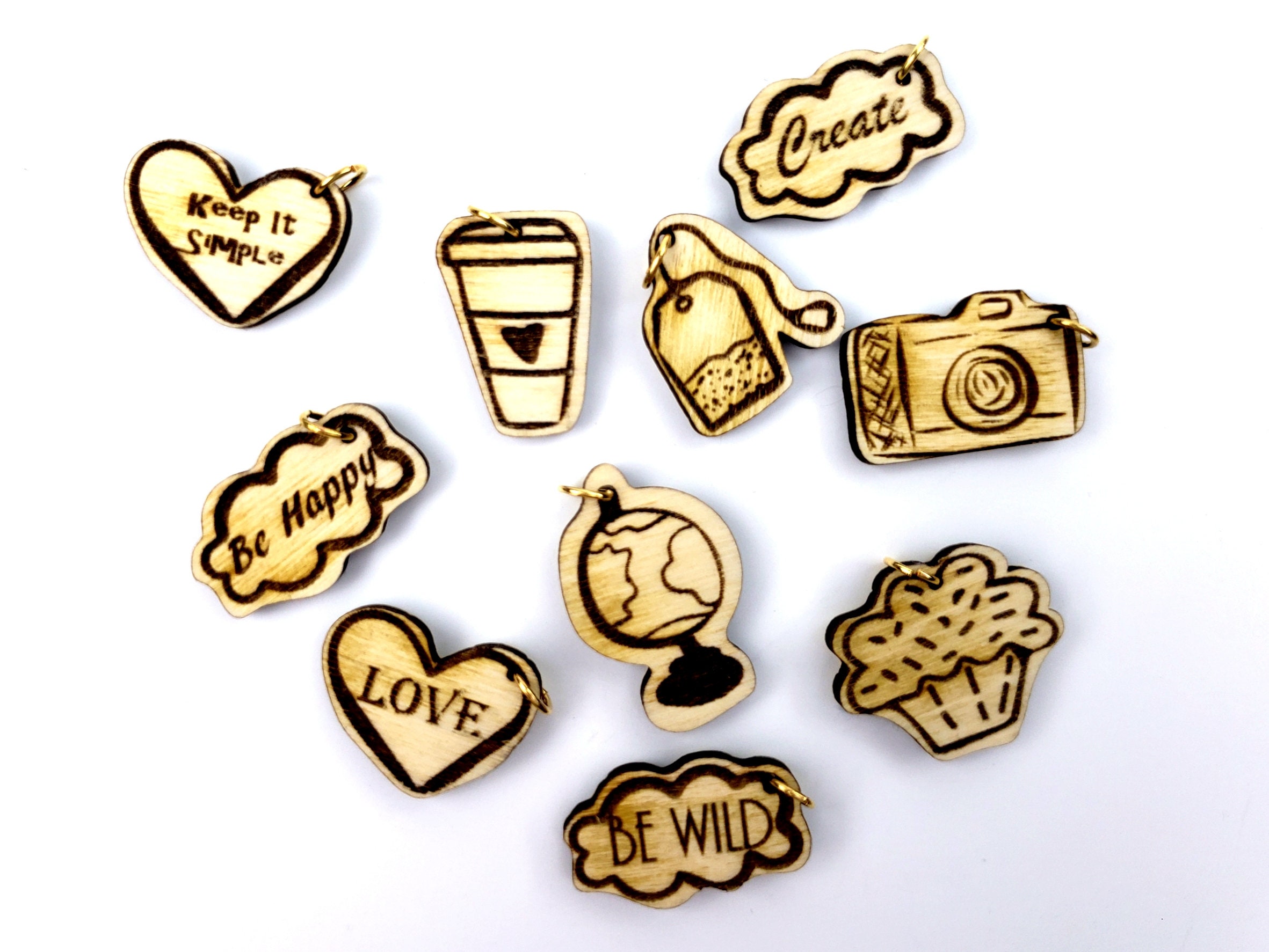 Kawaii Wooden Charms Choose From 10 Different Wood Craft - Etsy