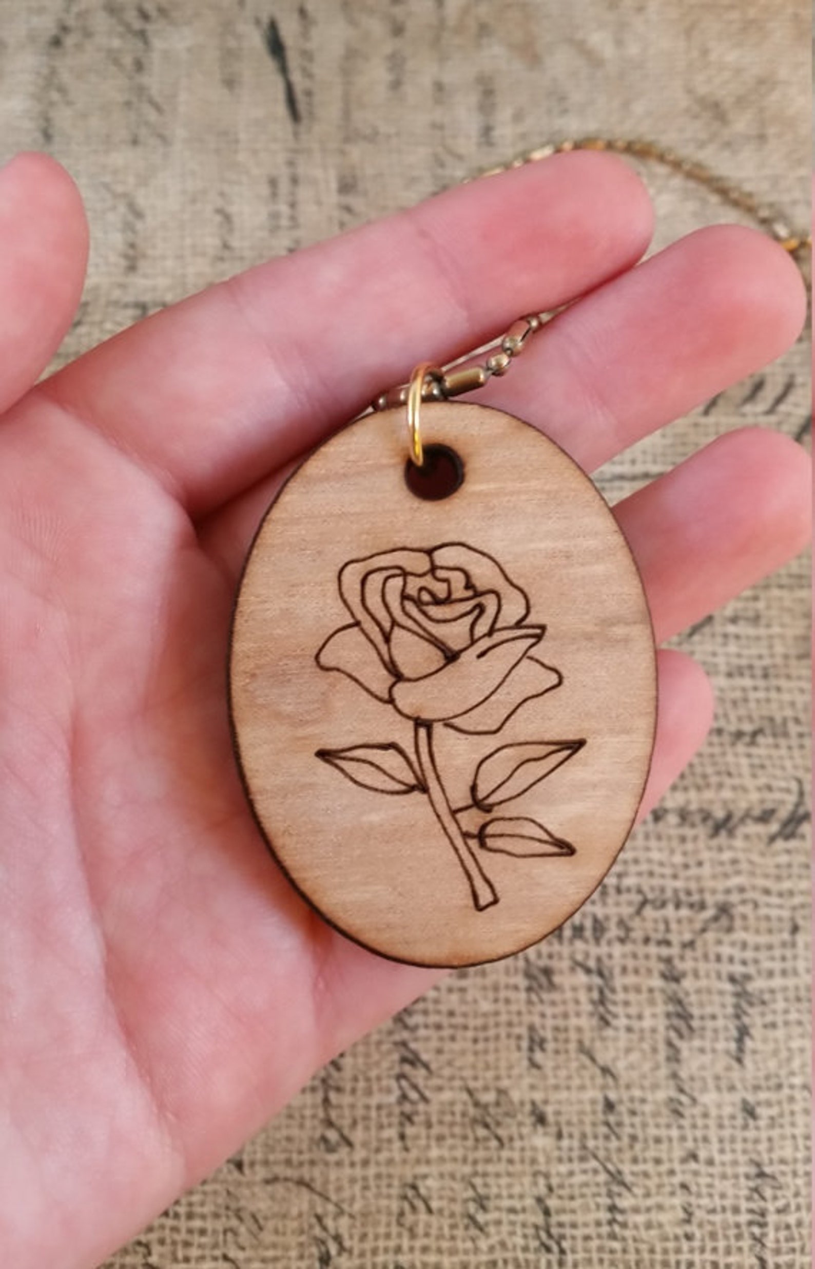 Wooden Engraved Rose With Necklace Frame Craft Supply Jewelry | Etsy