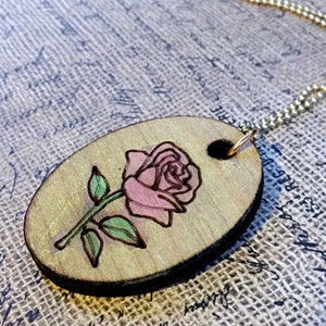Painted Wooden Engraved Rose With Necklace Frame Craft Supply - Etsy