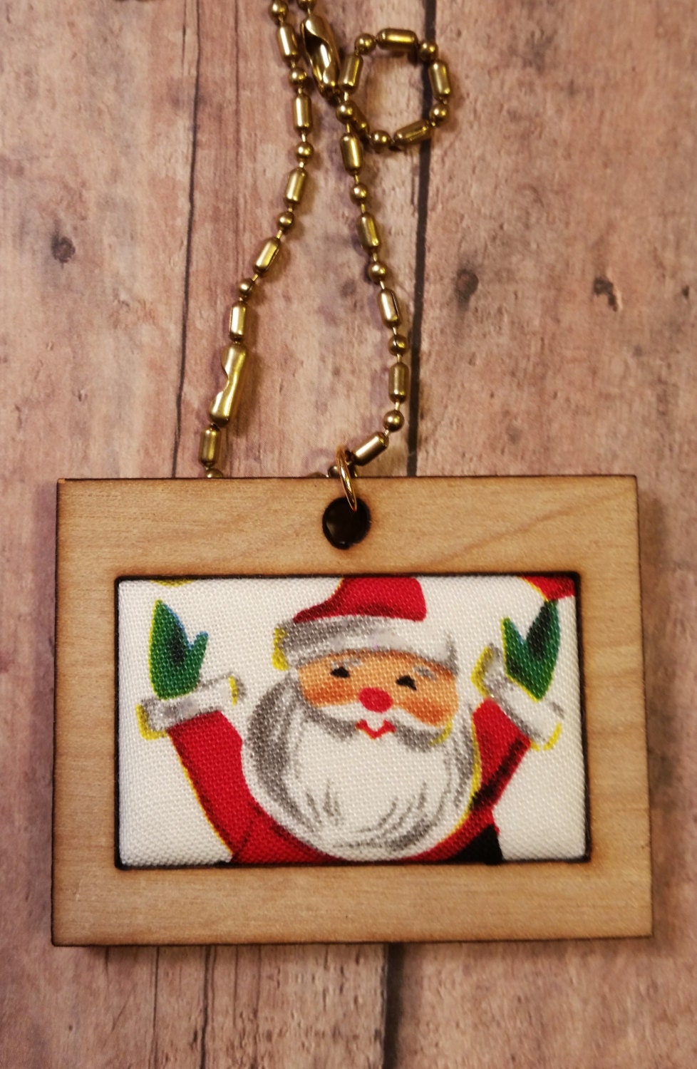 Santa Waving up Rectangle Pendant Necklace Glitter Christmas - Etsy