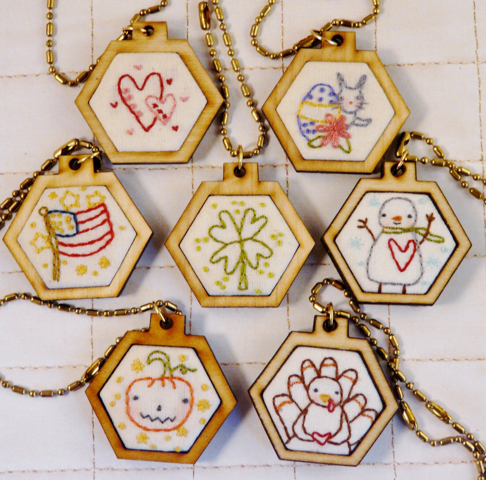 16 Mini Hexie Pendant Embroidery Pattern Printed Mailed - Etsy