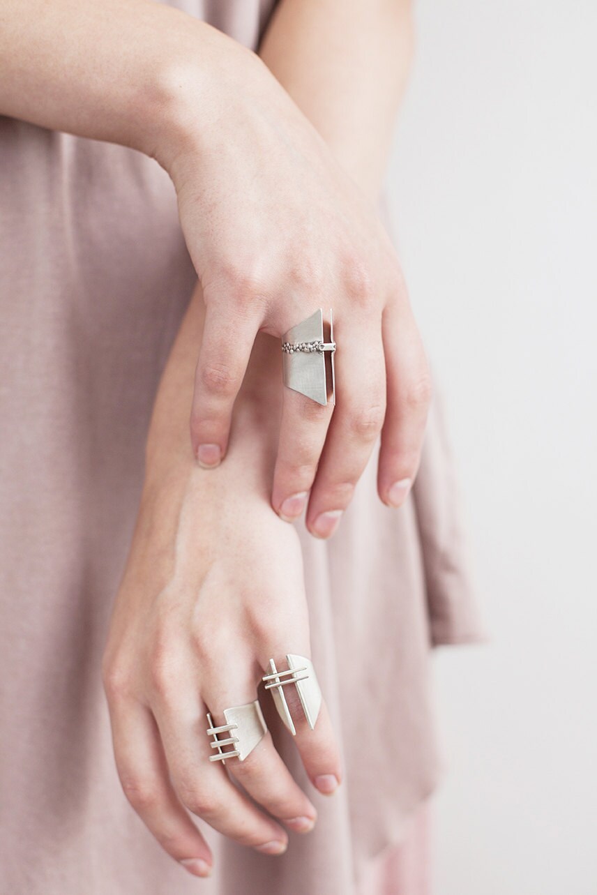 Geometric Silver Ring Bold Ring Contemporary Ring Warrior - Etsy