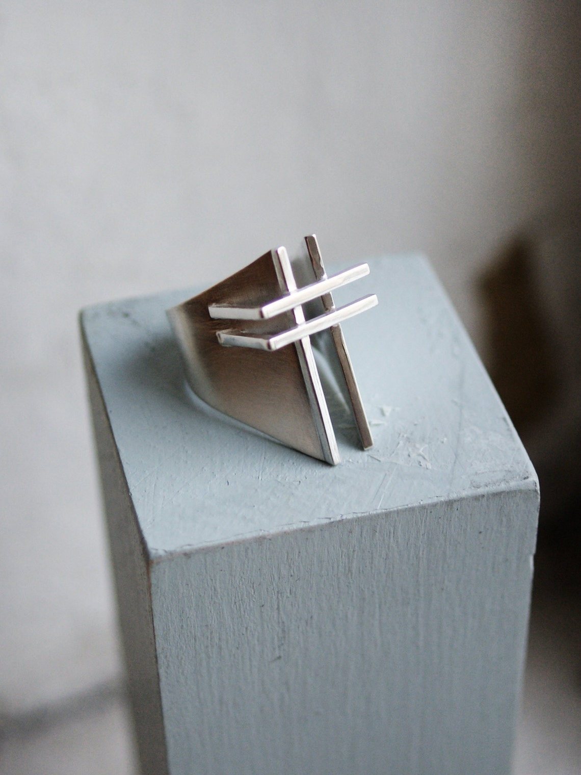 Geometric Silver Ring Bold Ring Contemporary Ring Warrior - Etsy