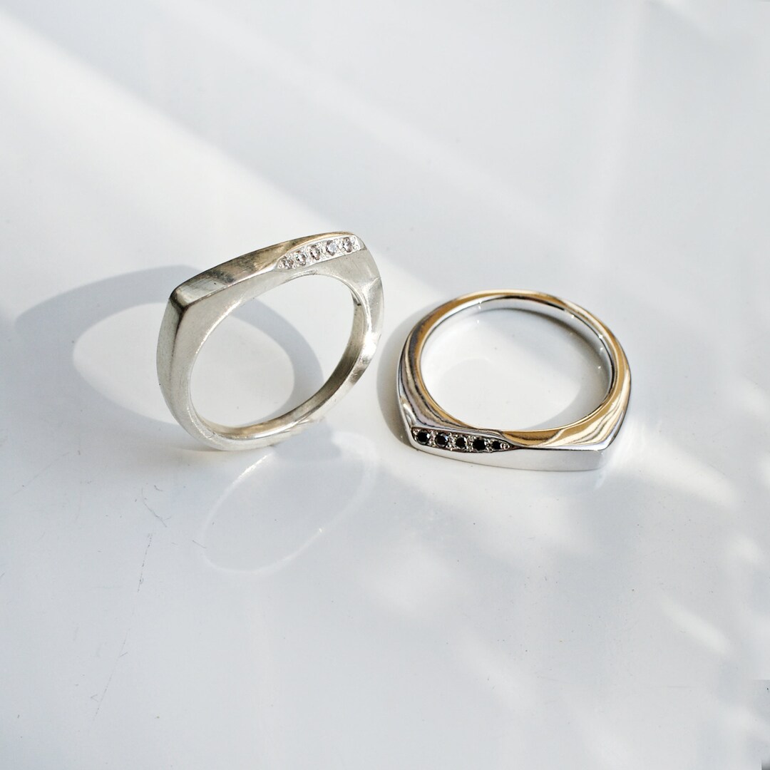 Elegant Silver Ring, Silver Ring With Black Diamonds, Unique Silver ...