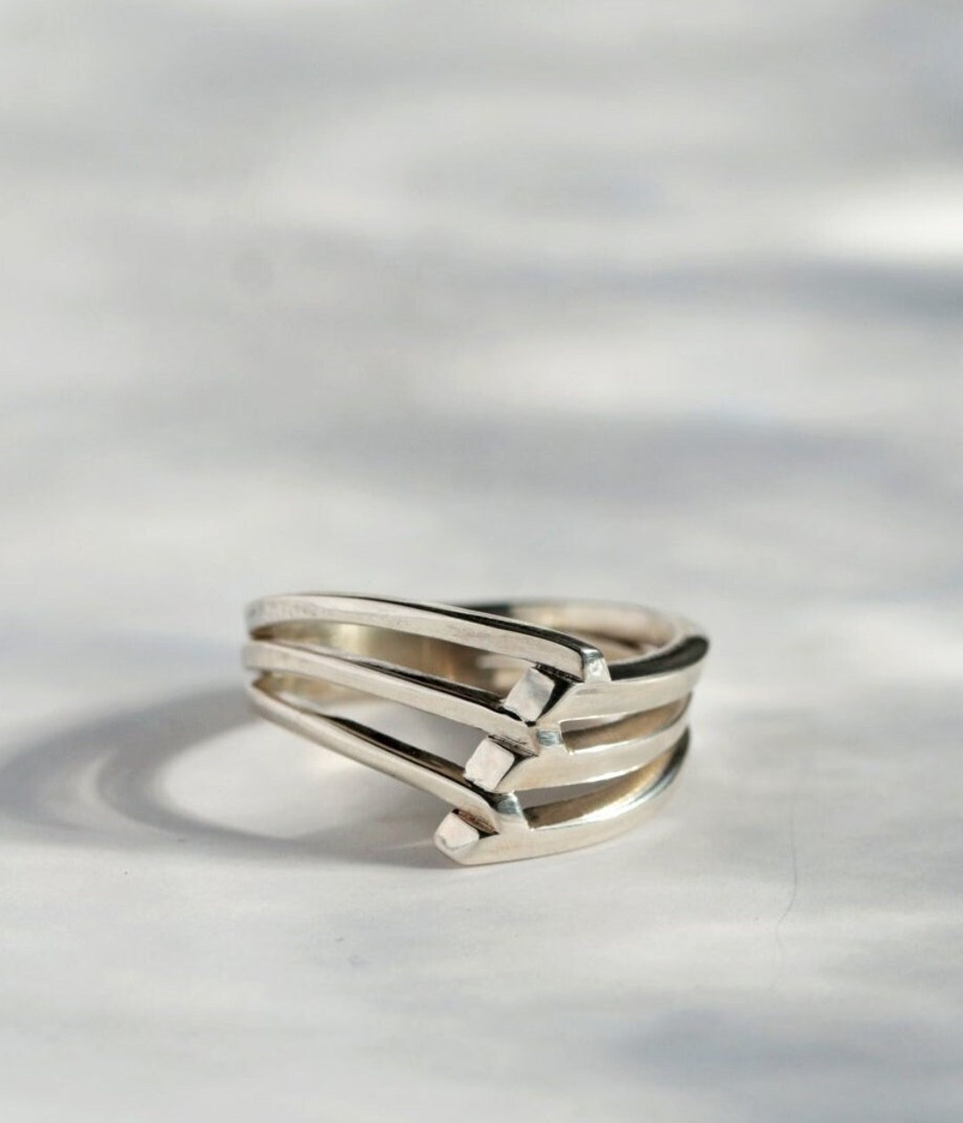 Modern Triple Ring, Statement Triple Ring, Solid Silver Ring, Large ...