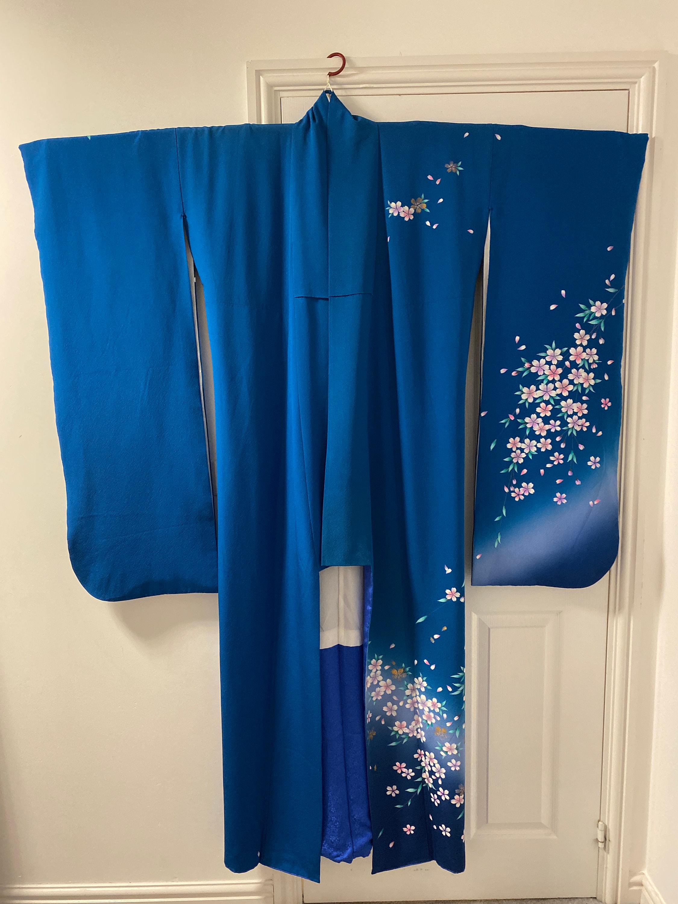 Blue Silk Furisode With Cherry Blossom Print - Etsy