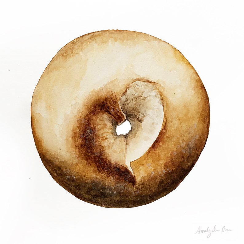 Plain Bagel Watercolor Print - Etsy