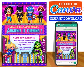 SUPERHERO GIRL INVITATION Instant Download Superhero - Etsy New Zealand