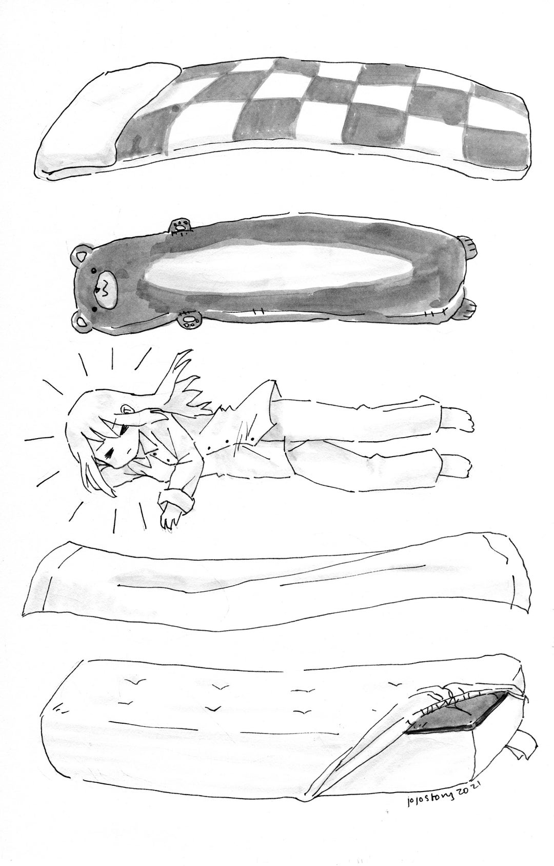 Insomnia: Original Ink Drawing | Sleepless, Pajamas, Anime Girl, Anime ...