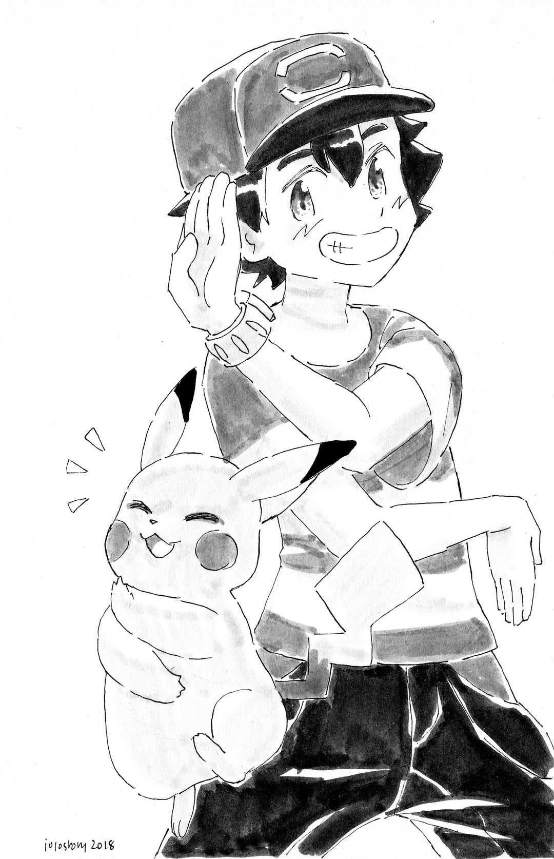 Ash and Pikachu Z-move Original Ink Drawing (5.5x8.5) - Etsy