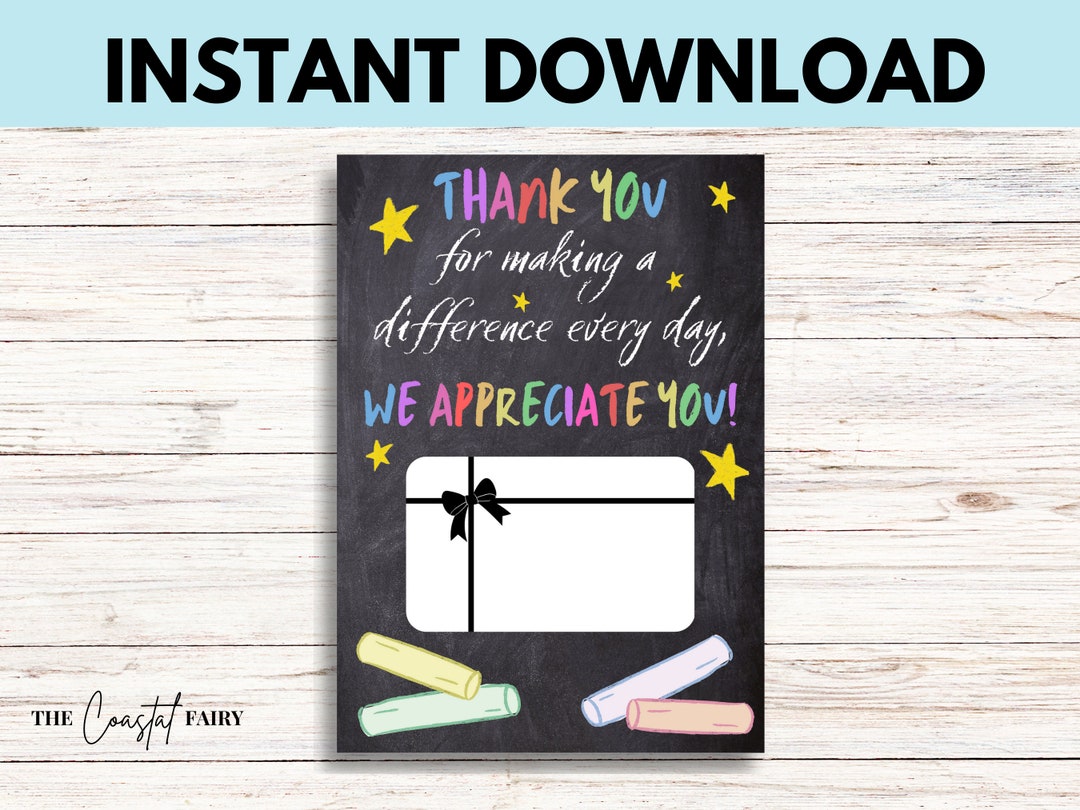 Teacher Appreciation Gift Card Holder Printable | Thank You Gift ...