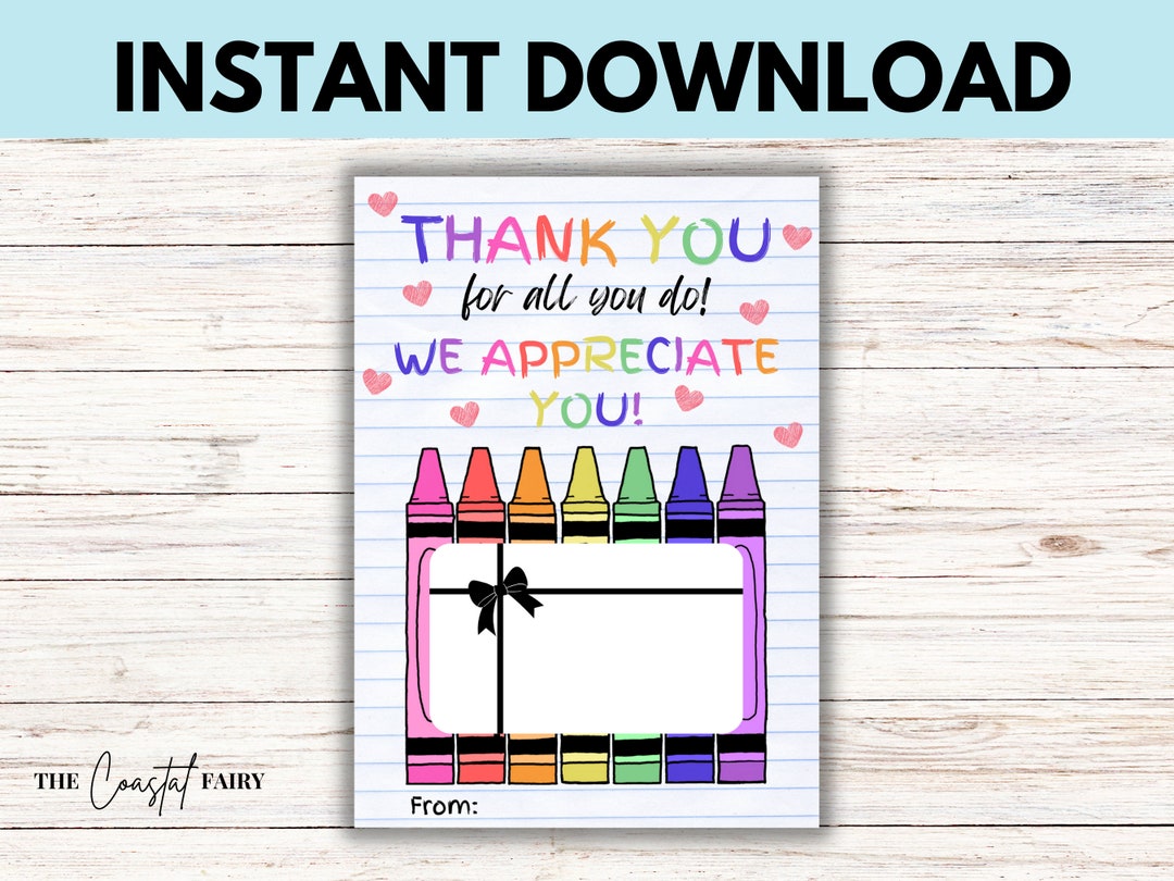 Teacher Appreciation Gift Card Holder Printable | Thank You Gift ...