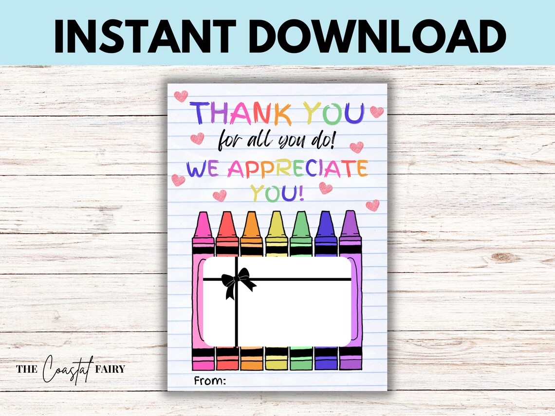 Teacher Appreciation Gift Card Holder Printable Thank You Gift Teacher ...