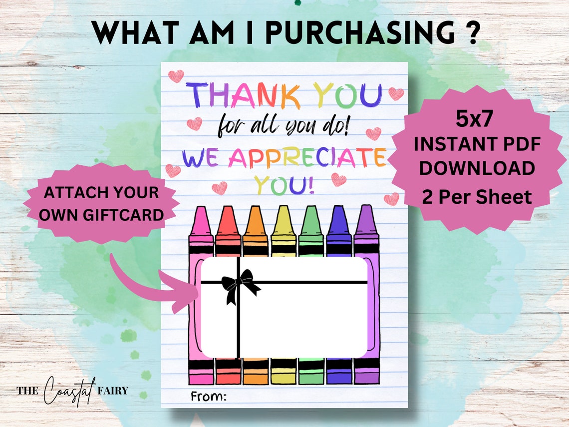 Teacher Appreciation Gift Card Holder Printable | Thank You Gift ...