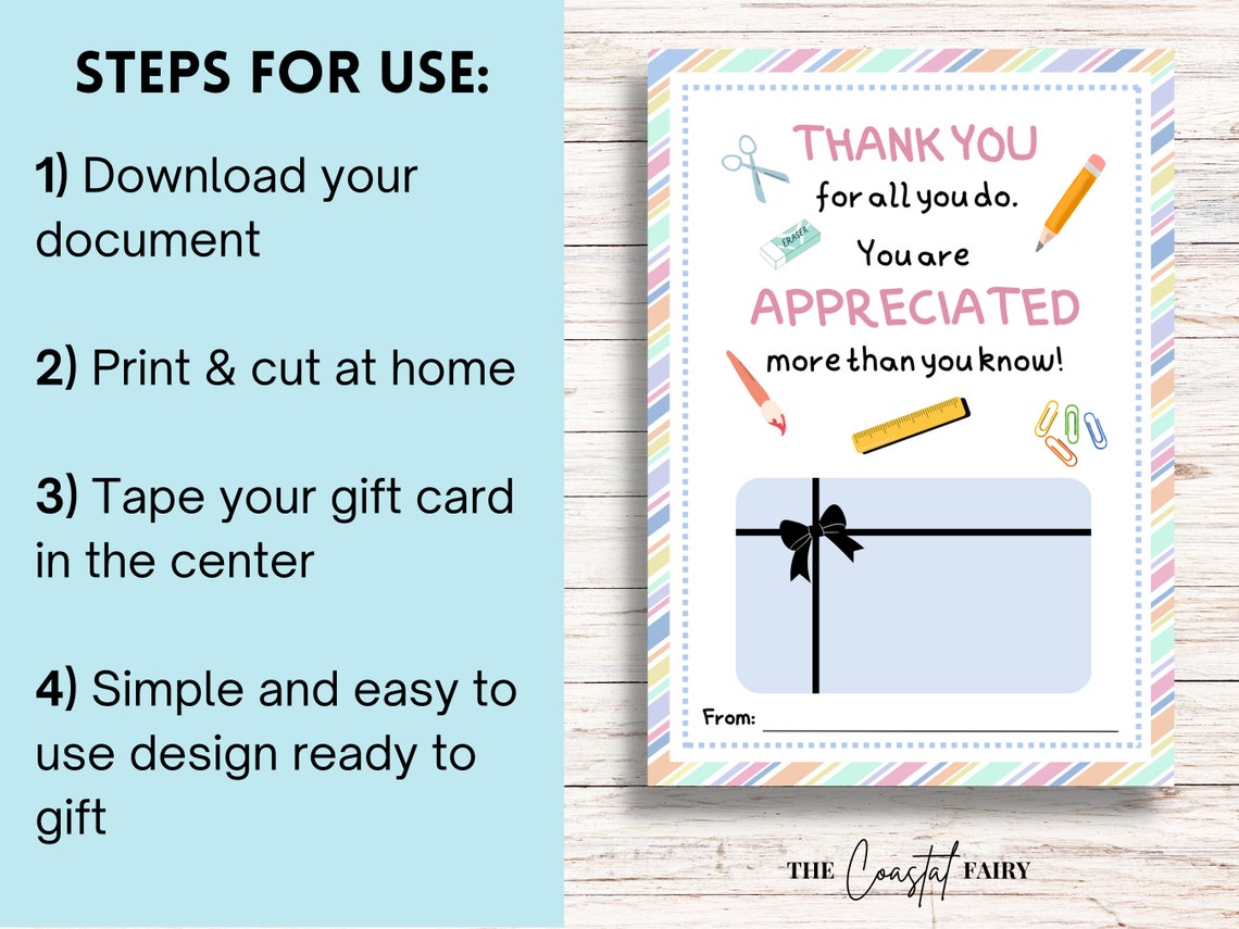 Teacher Appreciation Gift Card Holder Printable | Thank You Gift ...
