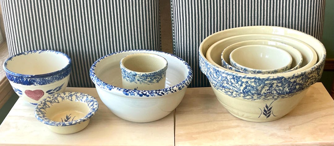 Robinson Ransbottom Pottery Spongeware Band Wheat Pattern Nesting Bowls ...