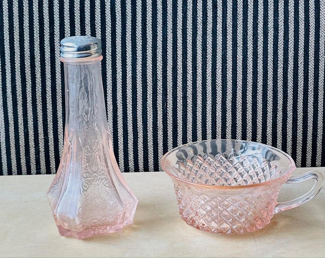 Vintage Pink Depression Glass Shaker & Miss American Cups Set - Etsy