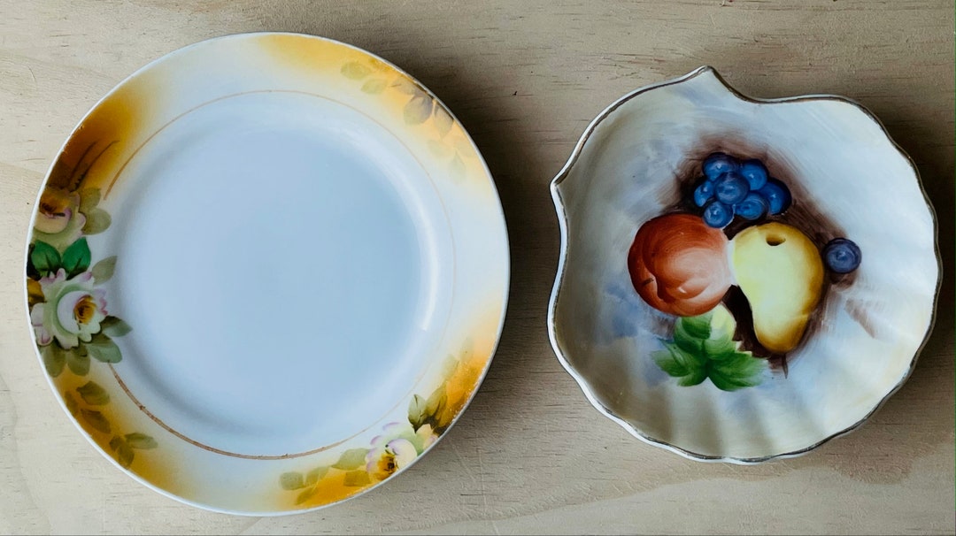 Hand Painted Nippon Floral Plate or Hand Painted Fruit on Scalloped ...