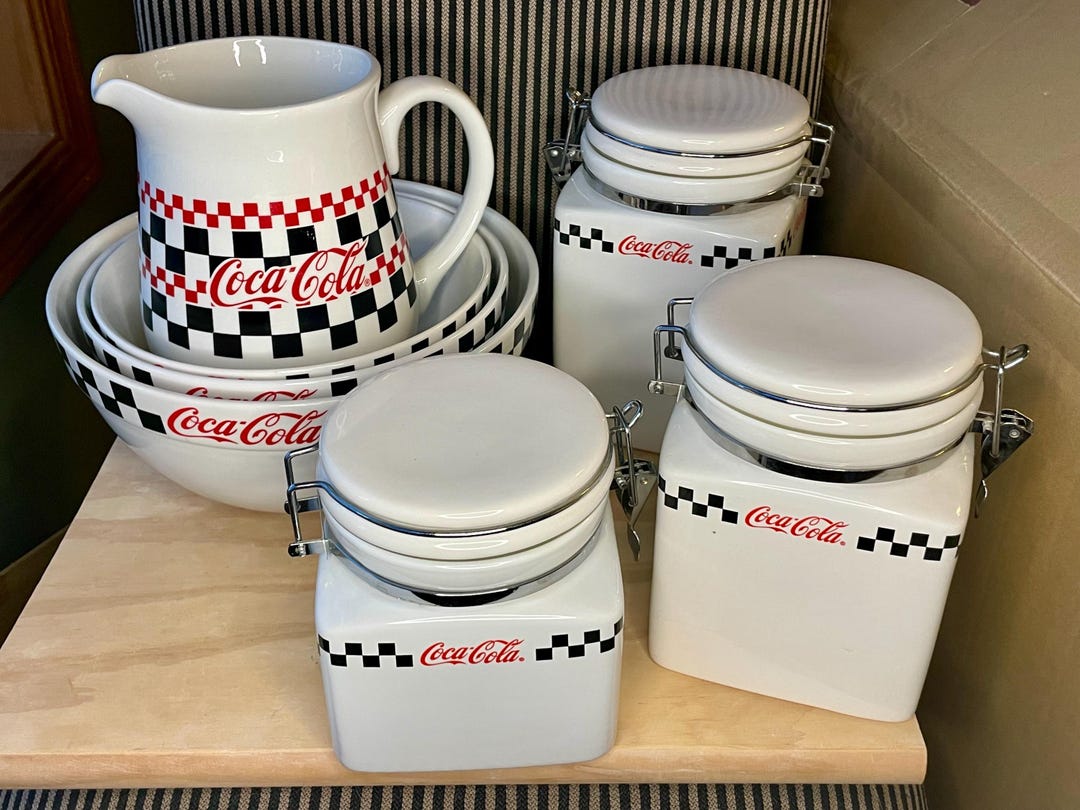 Vintage Coca Cola Checkered Gibson Canister Set, Pitcher, and Bowls - Etsy
