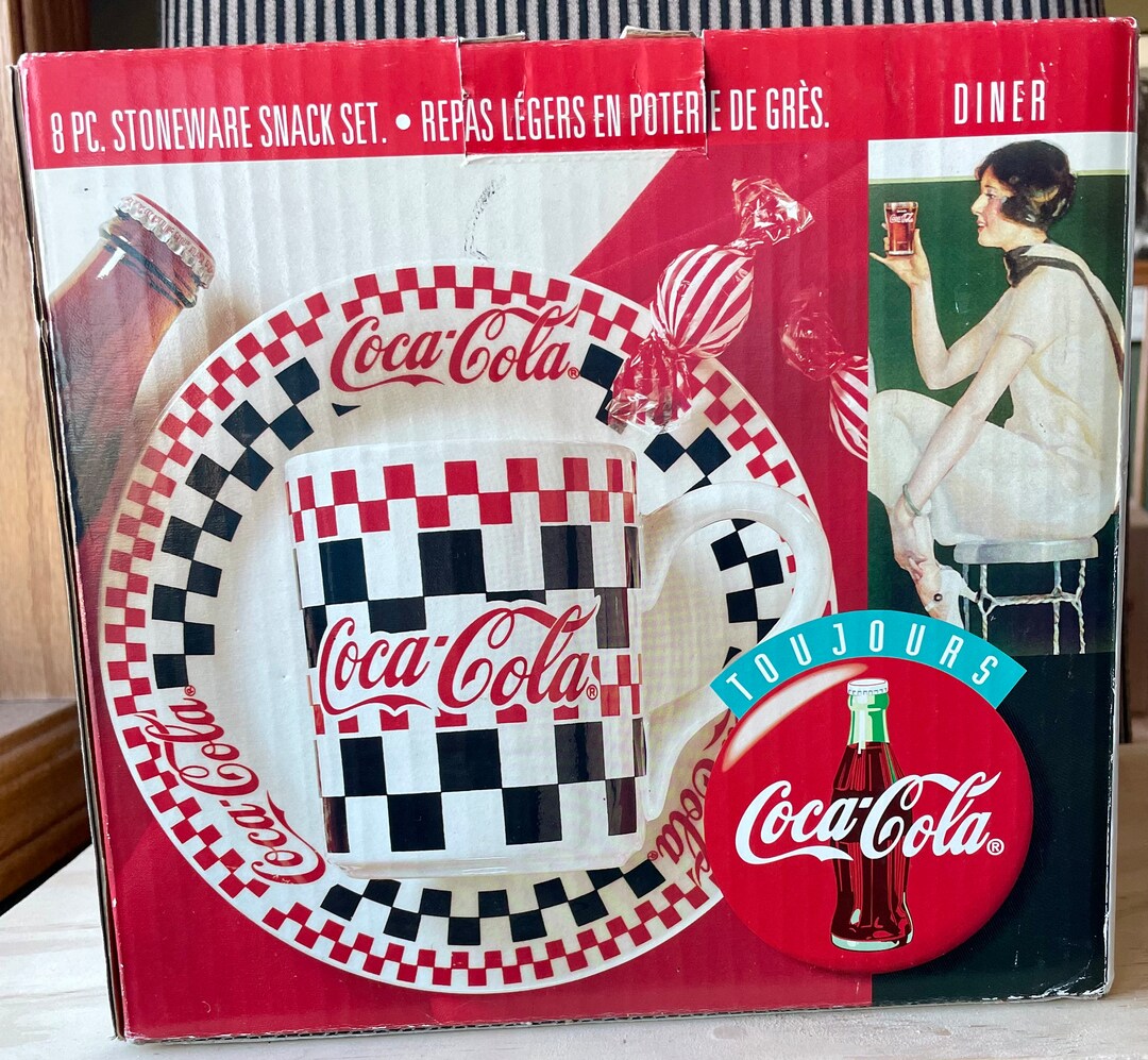 Coca Cola Checker Diner Pattern by Gibson 8 Piece Stoneware Snack Set ...
