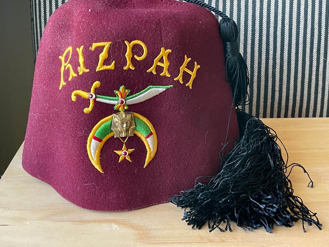 Masonic Shriners Jeweled Rizpah Fez Hat With Tassel and Jeweled Pin ...
