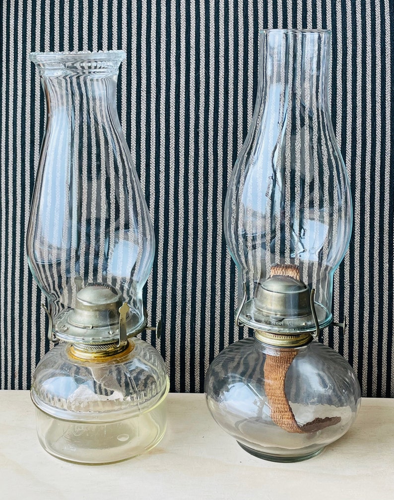Antique Large Clear Glass Oil Lamps - Etsy