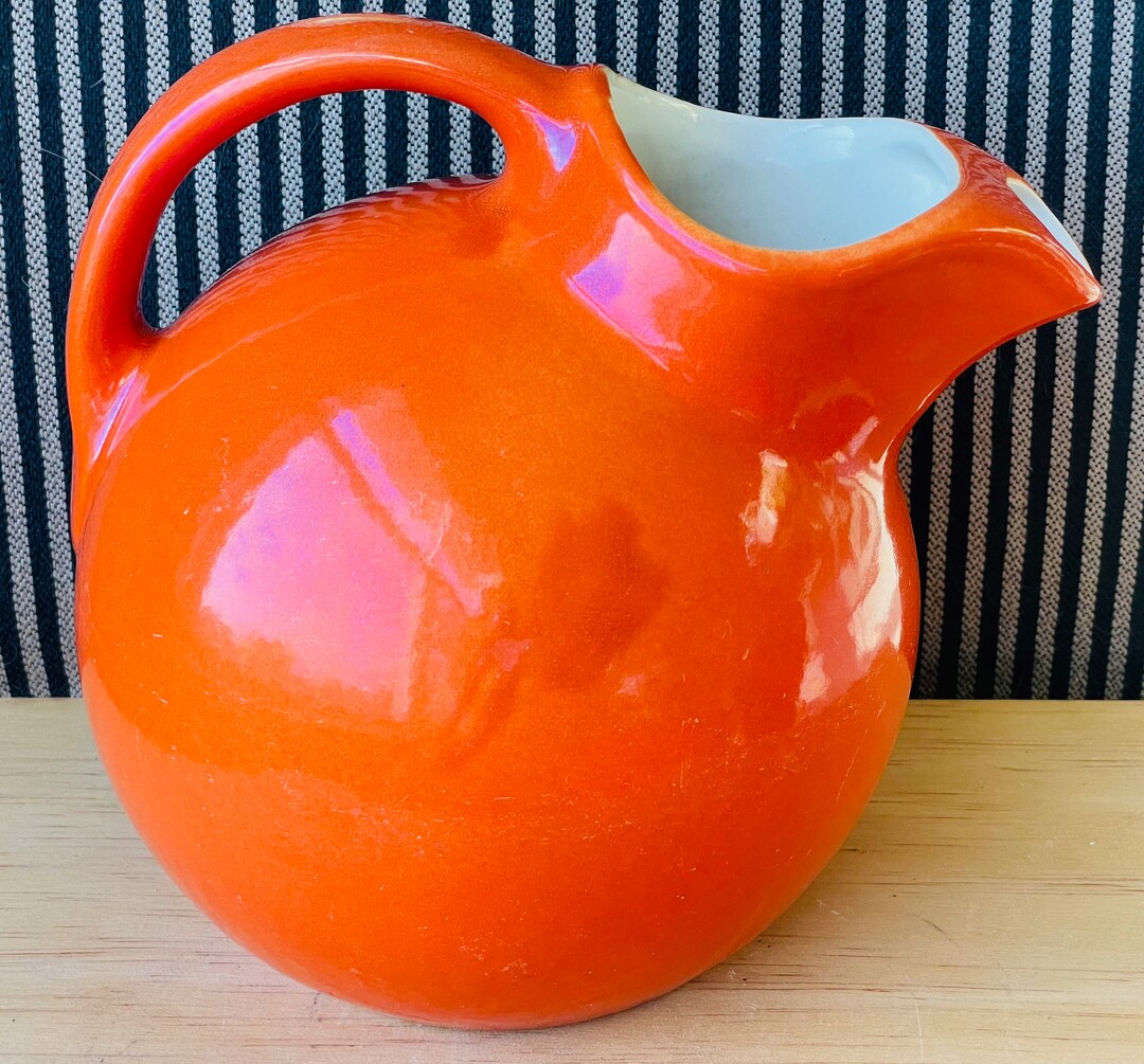 Vintage 1930 1.5 QT Red Wing Rumrill Orange Ball Pitcher With Ice Lip ...