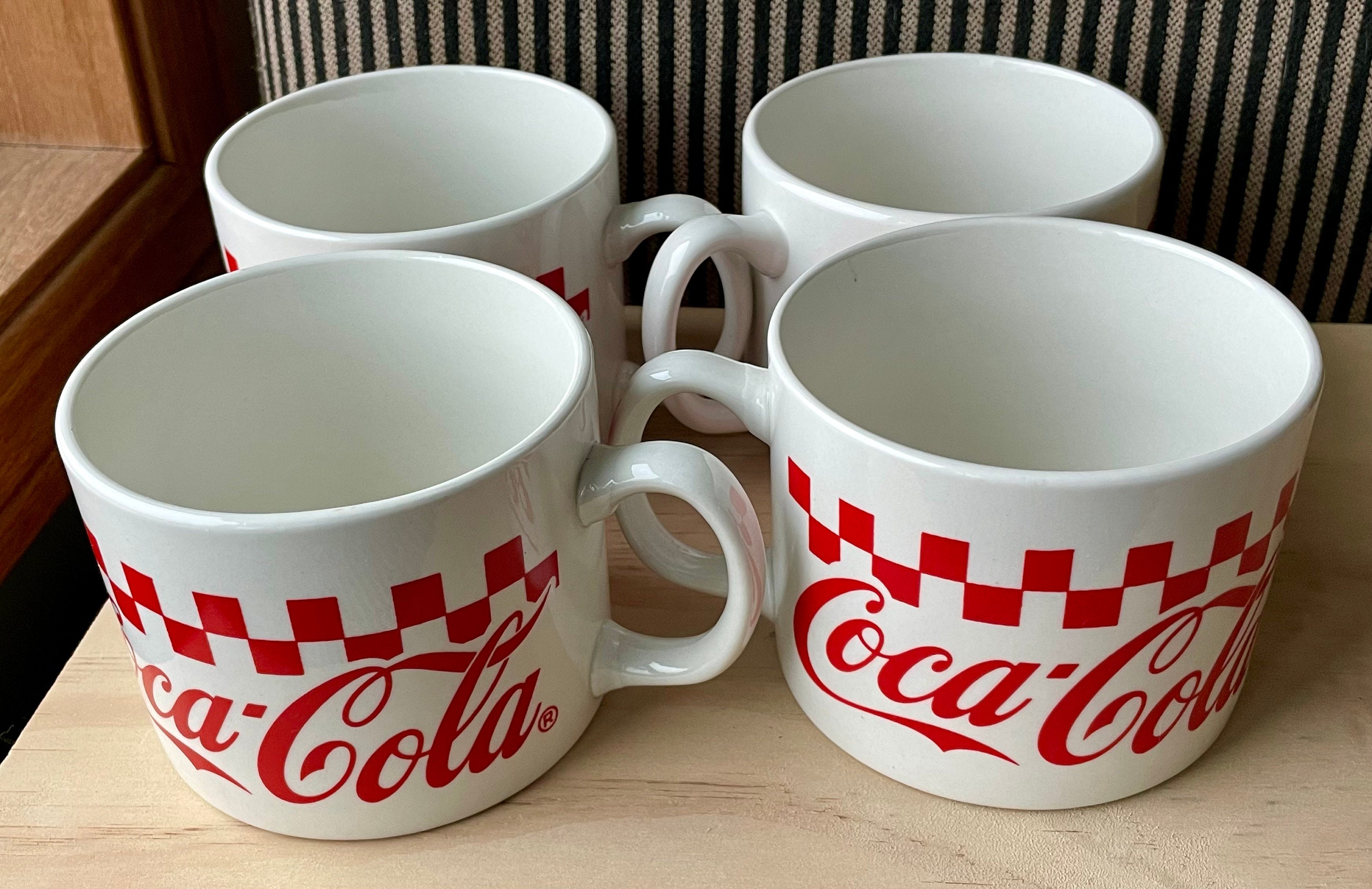 Vintage 1996 Set of 4 Coca Cola 16 Oz. Mugs Checkered Diner Pattern by ...