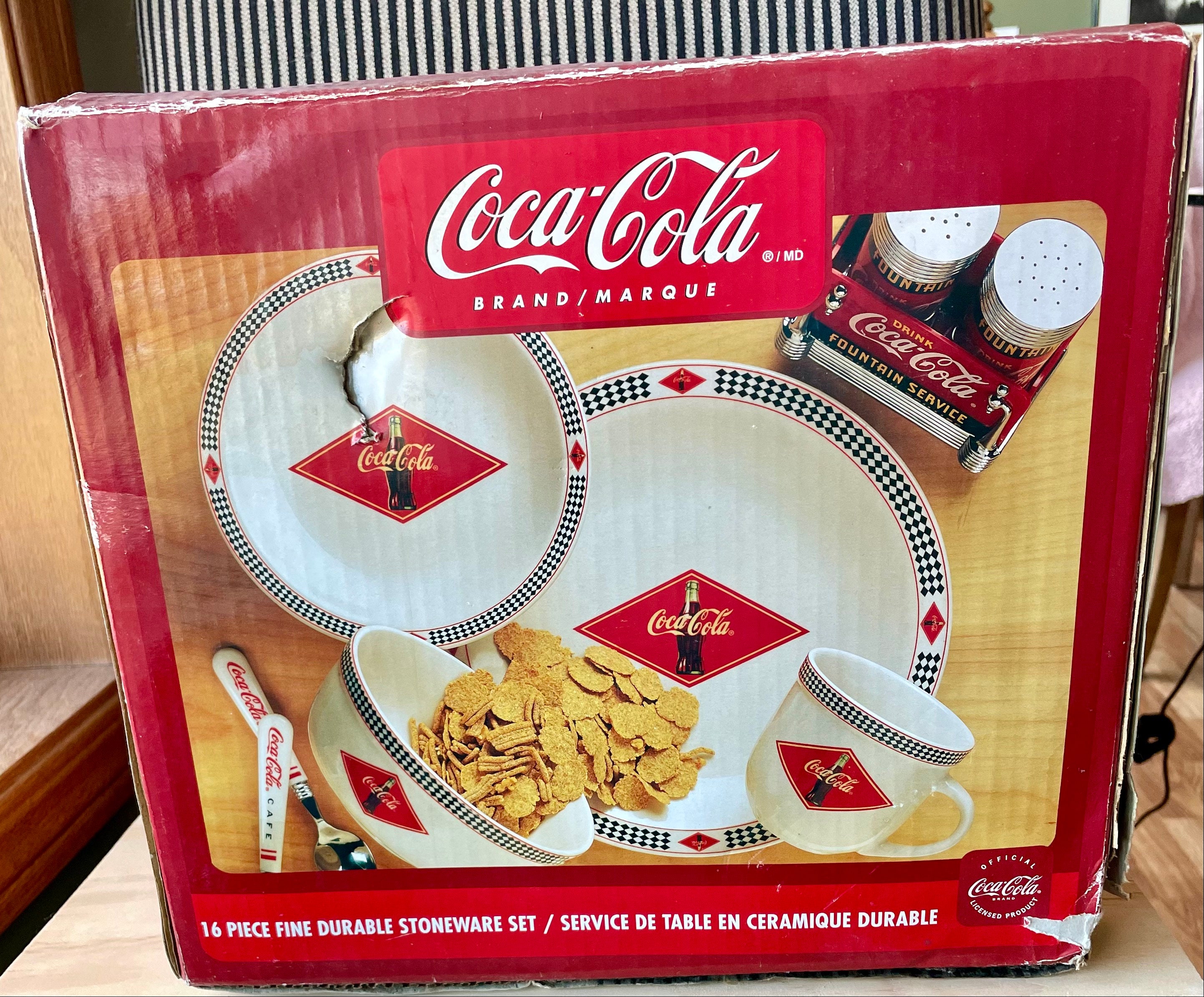 Coca Cola Checkered Diner Pattern by Gibson 16pc Stoneware Set- 4 ...