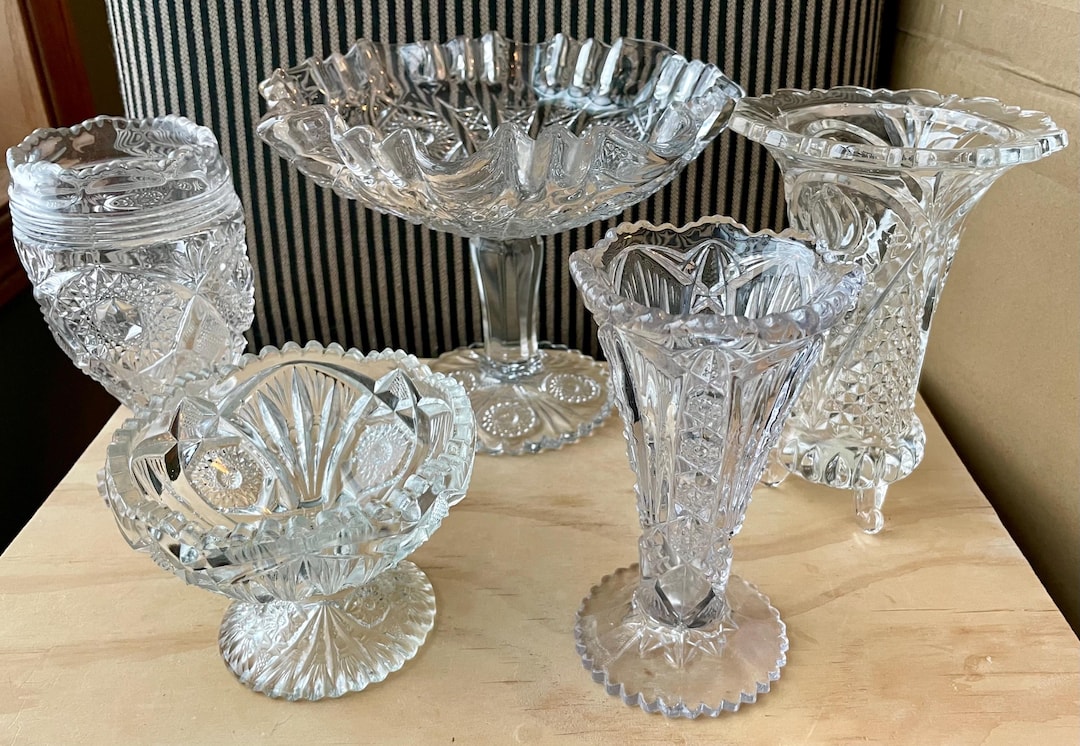 Imperial Glass Nucut: Vintage Pressed Glass Compote, Vase, & Goblet - Etsy