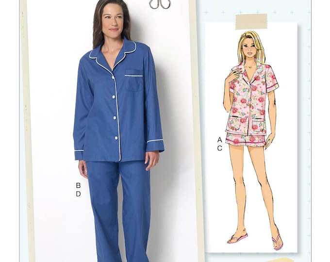 Sewing Pattern for Womens' Sleepwear, Womens Button up Pajamas ...