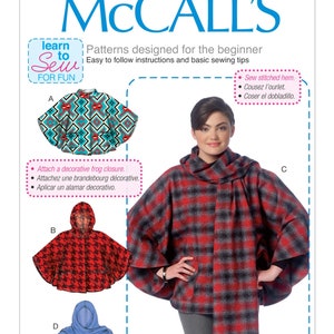 Sewing Pattern for Womens' Ponchos With Hood Variations, Mccall's ...