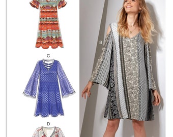 Flared Sleeve Dress Pattern | Etsy