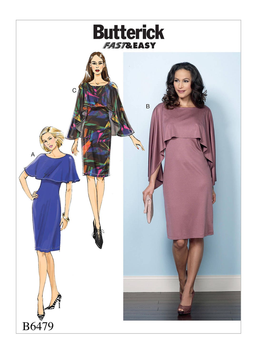 Sewing Pattern Womens Pullover Dresses W/ Attached Capelets, Butterick ...