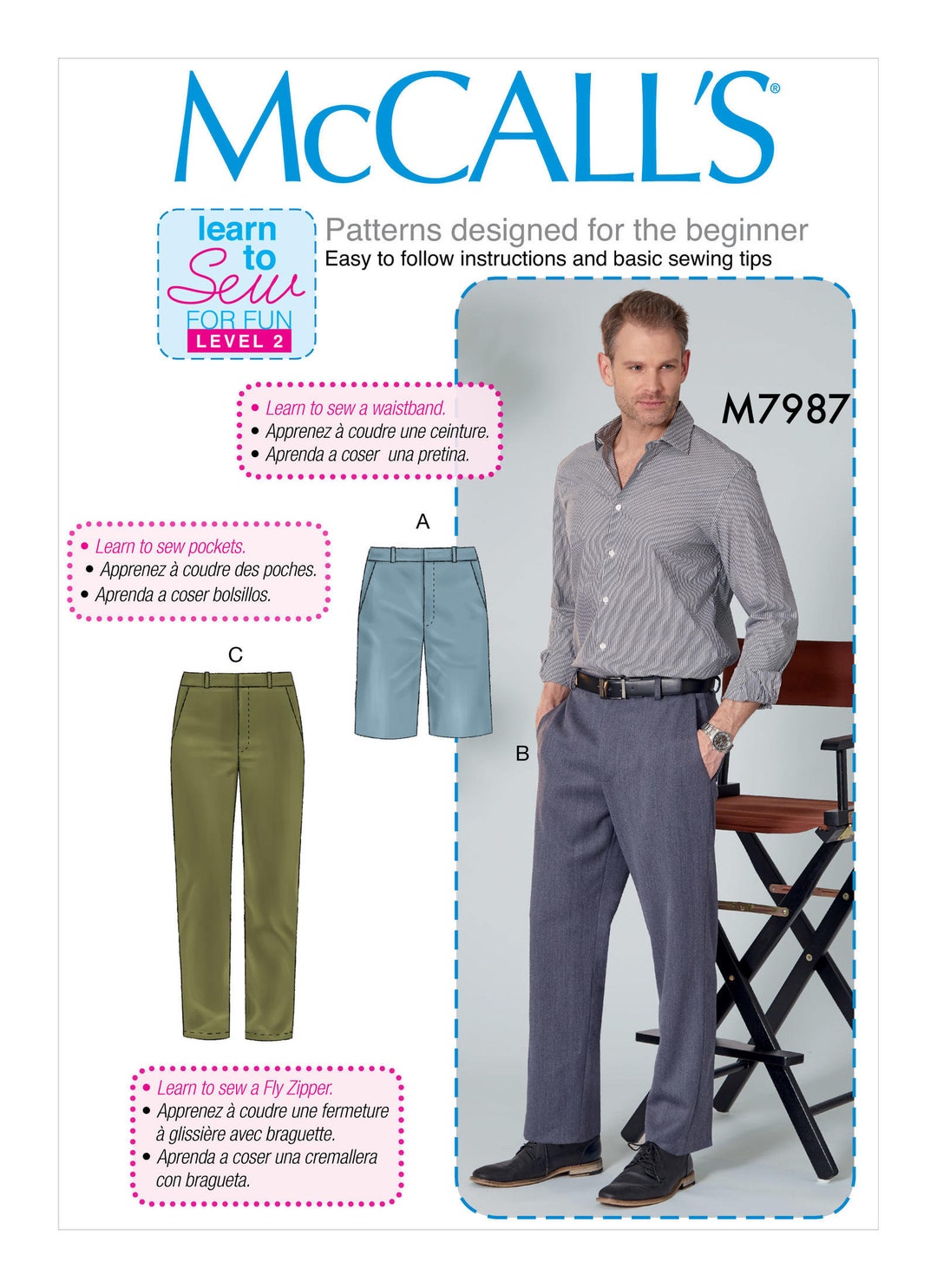 Sewing Pattern for Men's Pants or Shorts, Mccalls Pattern M7987, New ...