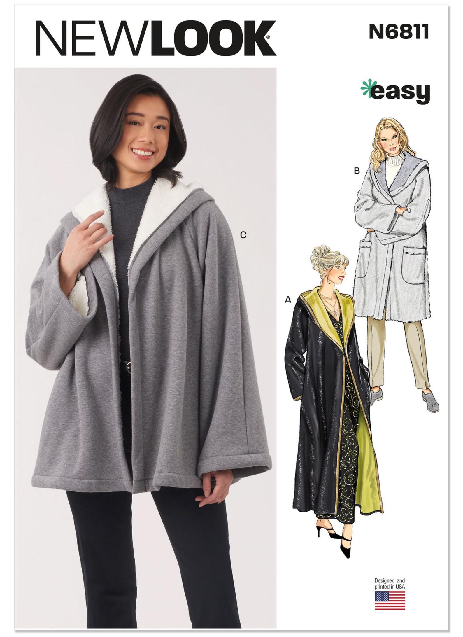 Sewing Pattern for Womens Hooded Coats and Jacket, New Look N6811, New ...