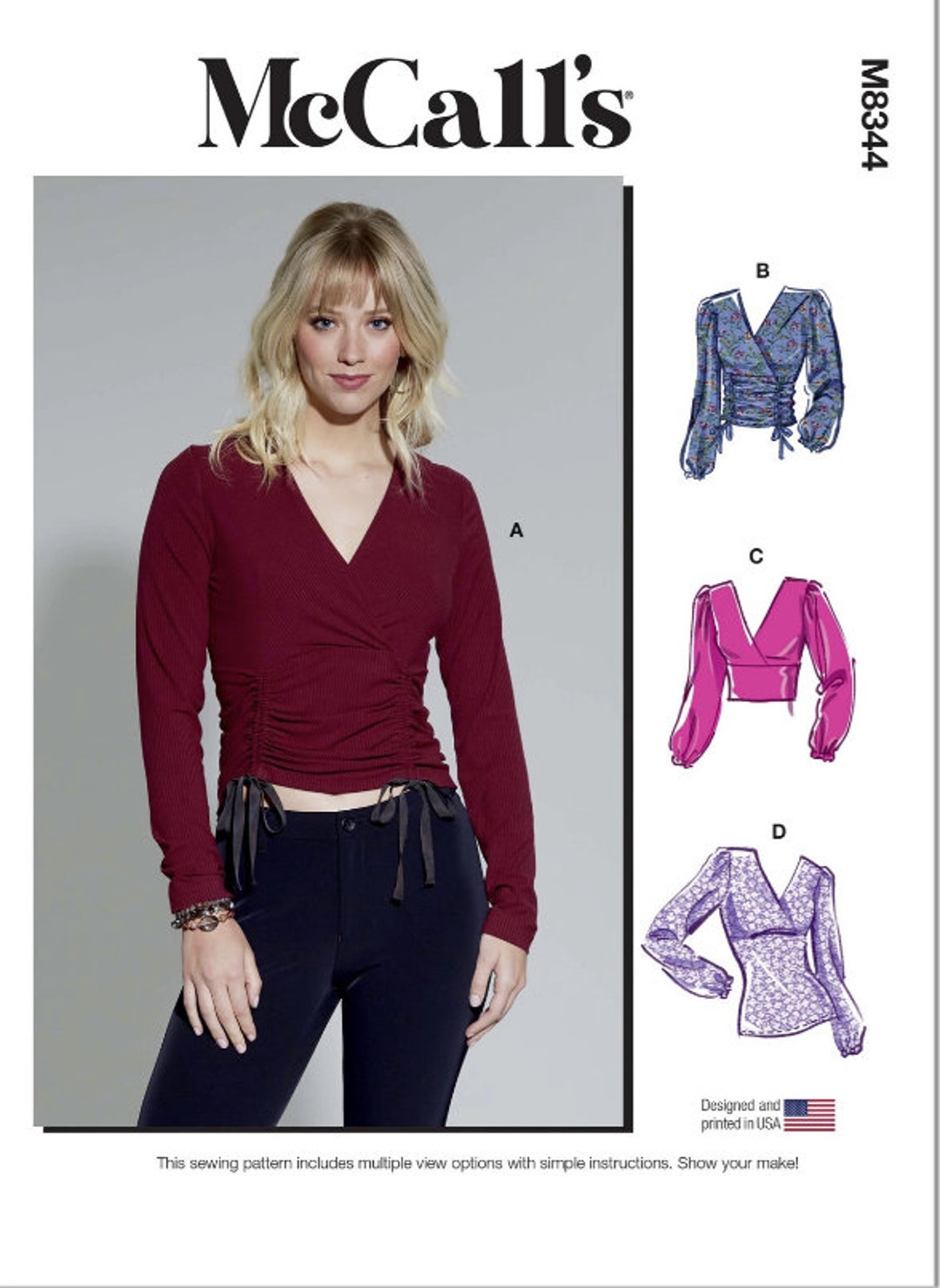 Sewing Pattern Womens' Tops, Mccalls Pattern M8344, Stretch Knit Tops ...