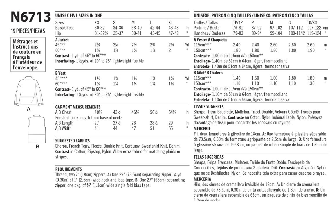 Sewing Pattern for Mens & Womens JACKET and VEST New Look | Etsy