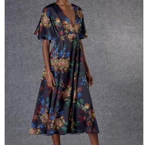 Sewing Pattern Womens Deep V Neck Dress, Vogue Pattern V1801, Womens ...